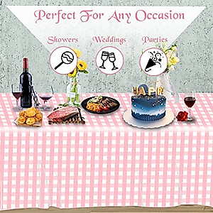 HEIPINIUYE 6 Pack Pink Gingham Disposable Tablecloths 54 x 108 White and Pink Plastic Checkered Table Cloth Pink Paper Tablecloth for Picnic Wedding Baby Shower Birthday Pink Gingham Table Cover