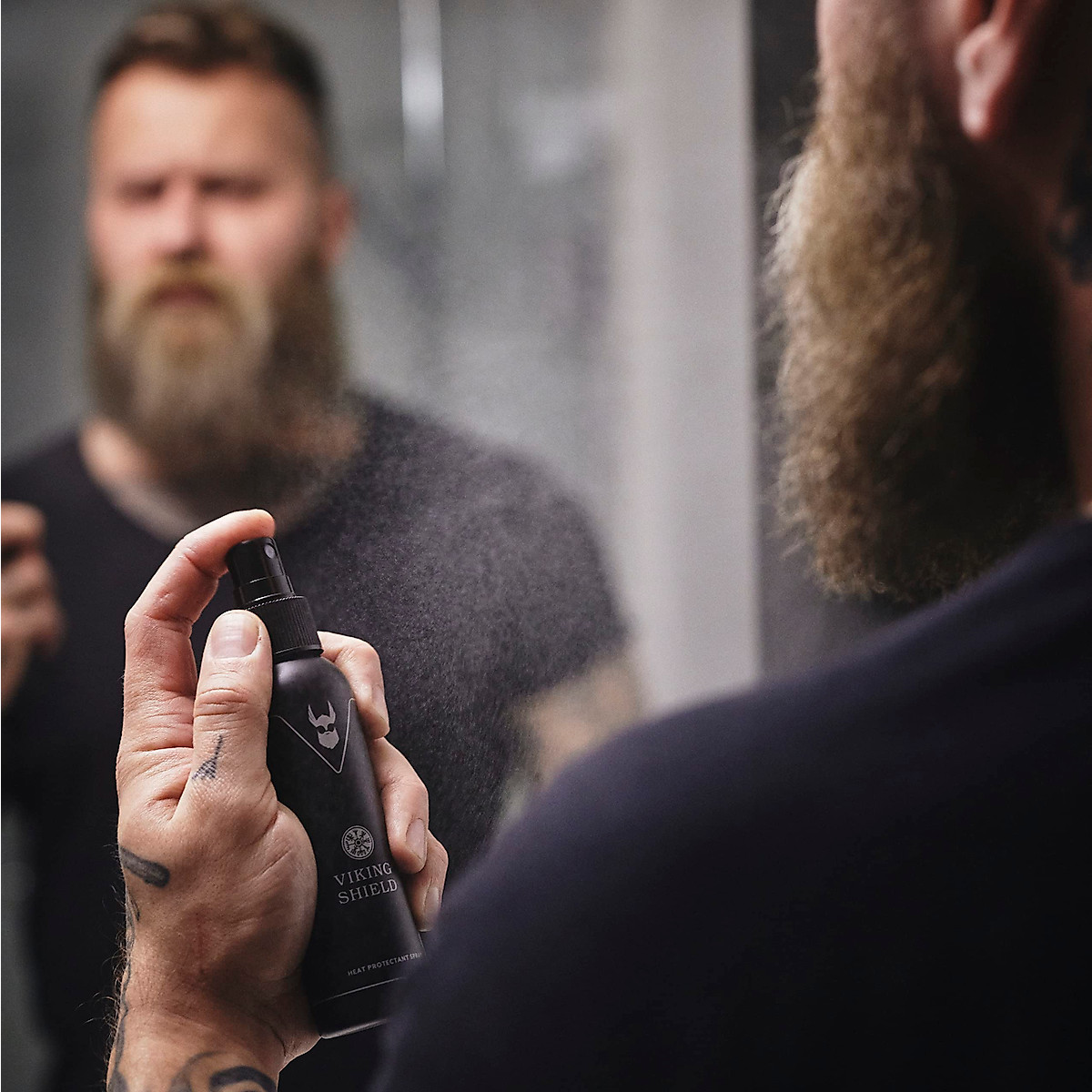 Beard & Hair Heat Protectant Spray - Viking Shield Beard Spray for Men, Protects Hair from Heat Damage of Straightener and Styling - Argan Oil Thermal Protector Spray - Protect Up To 450º F - 4 Fl Oz