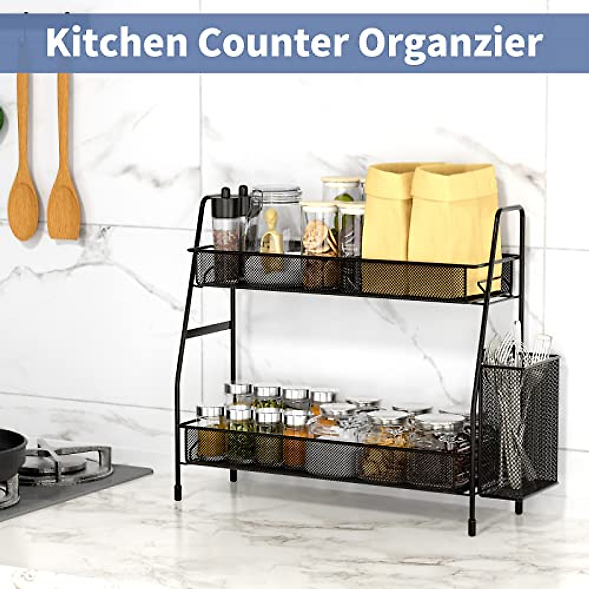 EKNITEY Bathroom Countertop Organizer Shelf - 2 Tier Counter Spice Rack Metal Makeup Rack Small Perfume Organizer for Sink/Bedroom/Living room/Kitchen/Office
