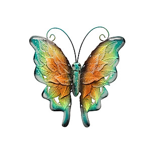 Bownew Butterfly Wall Decor Metal Outdoor Garden Hanging Art Insect Theme Decorations for Home, Yard and Patio - Yellow
