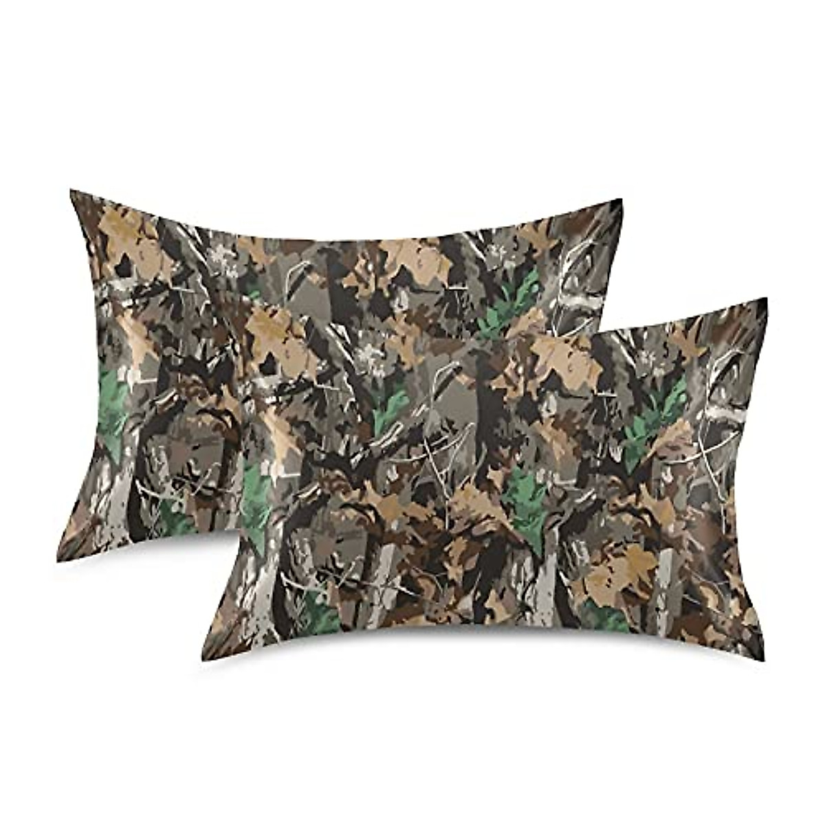 TropicalLife Camo Tree Leaves Pattern Satin Pillowcase Covers Envelope Closure, Rectangular Pillow Cases Decorative Standard Size Camouflage Throw Pillow Cover for Home Hotel Sofa Bed Decor