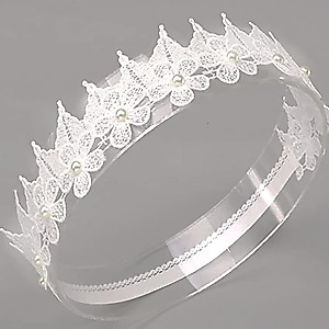 Chiffon Lace Hair Bands For Baby Grils Toddler Flower Lace Accessories Elastic Headband Hand Sewing Beads Hair Bands, Baby Show，Birthdays, Baby Shower,Baby photography, Baby Gifts,0-24 months(white)