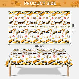 2 Pack Construction Table Cloth - Dump Truck Tablecloth, Plastic Disposable Rectangle Yellow Trucks Themed Table Cover for Construction Birthday Party Supplies Table Decorations Favors, 87 x 51 Inch