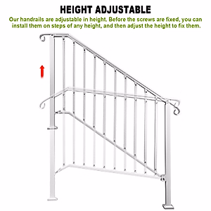Zwinz Adjustable Handrails for Outdoor Steps, Handrail Picket #4 Fits 4 or 5 Steps, Mattle Wrought Iron Handrail, Stair Rail with Installation Kit for Outdoor Steps