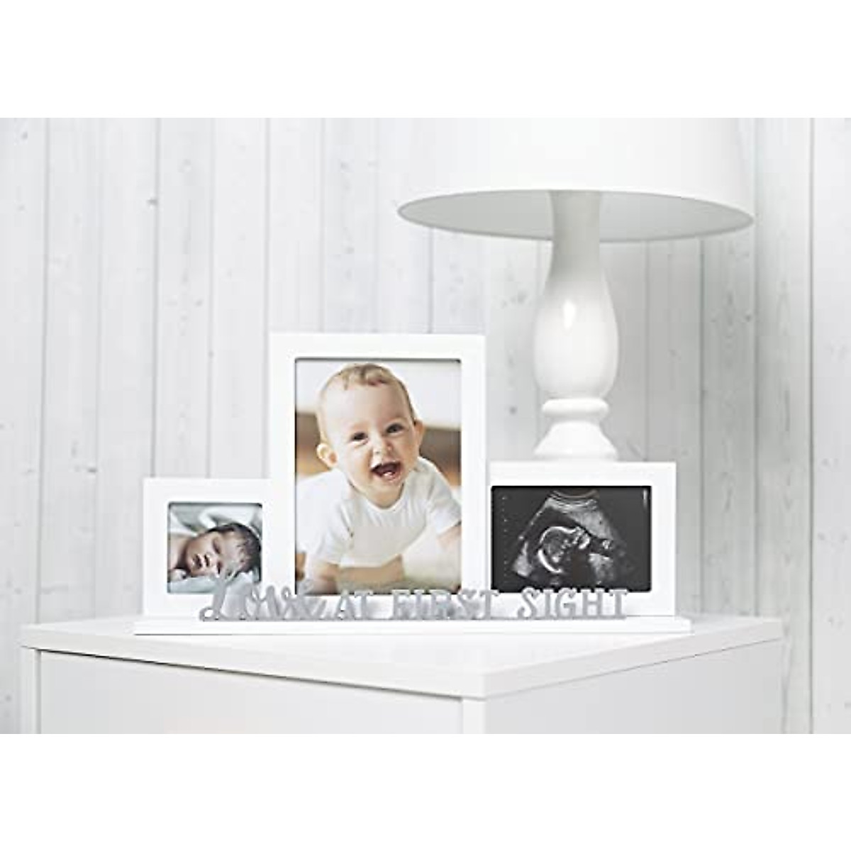 Kate & Milo Love at First Sight Baby Photo and Ultrasound Photo Frame Baby Sonogram Photo Frame Triple Picture Collage Frame White