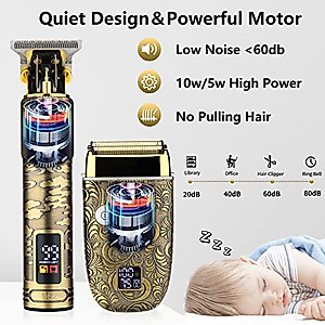 Soonsell T Blade Hair Trimmers for Family+Foil Shaver Trimmer Set,Man Professional Cordless Barbers Clippers Set Blade Close Cutting Beard Trimmer Trimmer， 4 Guards & 2 Foil Head