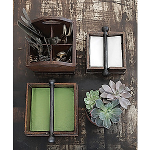 Creative Co-op Wood Utensil Holder with 4 Compartments, Regular, brown