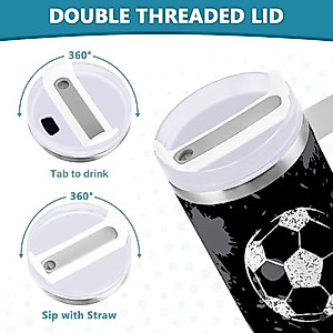 ARGTILDN 40 oz Tumbler Football Sport Soccer Insulated Travel Mug with Handle and Straw Lid Stainless Steel Vacuum Coffee Cup Tea Beverage Container Water Bottles for Car Sports office