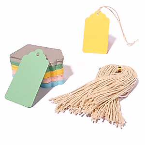 100PCS Blank Gift Tags, Paper Tags for Wedding, Blank Craft Marking Hang Tags with Free 100 Root String (Mix 5 Color)