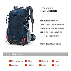 MOUNTAINTOP 40L Hiking Backpack with Rain Covers for Backpacking, Camping, Cycling and Traveling
