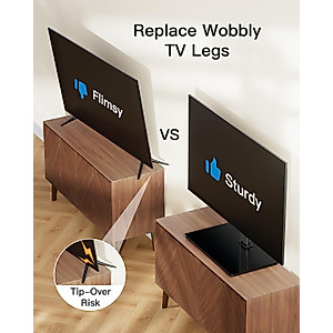 PERLESMITH Universal TV Stand - Table Top TV Stand for 32-55 inch LCD LED TVs - Height Adjustable TV Base Stand with Tempered Glass Base & Wire Management, VESA 400x400mm