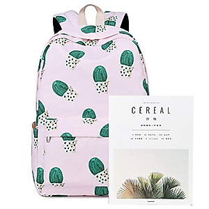 School Backpack Set 3 Pieces Lightweight Teen Girls Bookbags Insulated Lunch Bag Pencil Case (Cactus)