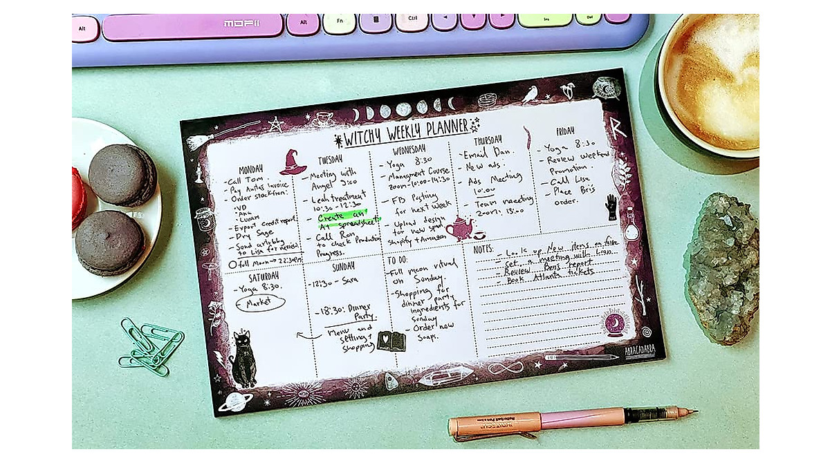 Witchy Weekly Planner Notepad - Undated Desk Organizer