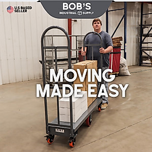 BISupply Rolling Cart 61x16 Narrow Aisle Moving Dolly with Curb Wedge Ramps - 2000lb Load Capacity Industrial Uboat Platform Truck with Handles