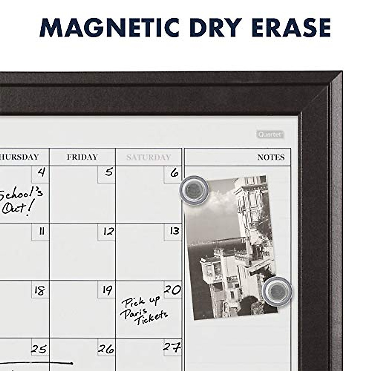 Quartet Combination Magnetic Whiteboard Calendar & Corkboard, 17" x 23" Combo Dry Erase White Board & Cork Bulletin Board, Perfect for Office, Home School Message Board, Black Frame (79275)
