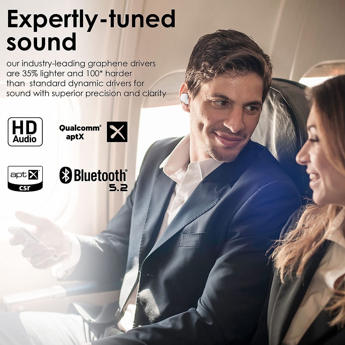 AKSONIC True Wireless Earbuds Bluetooth 5.2 aptX Armatrured Dynamic Speaker Touch Control Deep Bass in Ear w/Mic CVC8.0 Noise Cancelling Headphone USB C Fast Charging