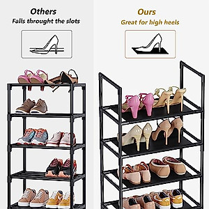 WOKKOW 10 Tiers Tall Shoe Rack for Closet Entryway 20-25 Pairs Shoe Closet Organizers and Storage Free Standing Shoe Shelf Shoe Storage with Hooks
