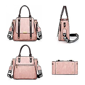 YAQUNICER Women Soft Synthetic PU Leather 4pcs Satchel Crossbody Large Capacity Top-Handle Handbags Shoulder Clutches Purse-Black