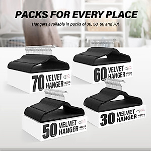Simple Deluxe Velvet Hangers 70 Pack, Non-Slip Clothes Hangers with Shoulder Notches, 360° Swivel Hooks, Heavy Duty Coat Suit Hangers for Closet Space Saving, Black