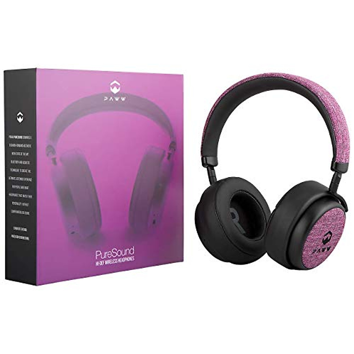 Paww PureSound Headphones - Over the Ear Bluetooth Fashion Headphones – Hi Fi Sound Quality Longer Playtime - For Calls Movies & More (Cerise Pink) (Renewed)