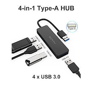 4-Port USB3.0 Hub, GOYiY Ultra-Slim Data USB Hub, USB Splitter for MacBook, Mac Pro, Mac Mini, iMac, Surface Pro, Chromebook, XPS, PC, PS4, PS5, Xbox, Flash Drive, Mobile HDD(Not for Charging)(Type A)