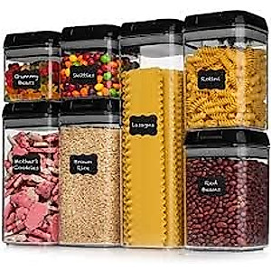 Sueno Imports 7 Piece Clear BPA Free Plastic Airtight Food Containers with Easy Lock Lids, Perfect for Kitchen Pantry Organization and Storage
