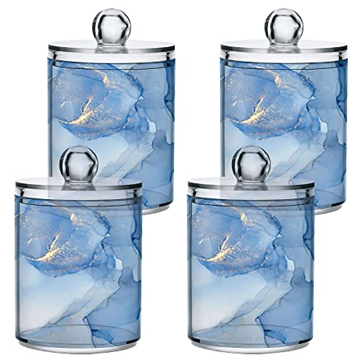 2 Pack Qtip Holder Organizer Dispenser Blue Marble Ink Modern Fluid Art Bathroom Storage Canister Cotton Ball Holder Bathroom Containers for Cotton Swabs/Pads/Floss