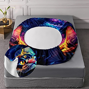 AILONEN Lovely Cat Fitted Sheet Set for Kids Twin XL Size,Galaxy Bedding Set for Boys Girls Teens Room Decor,3 Pieces Cat Bed Sheet Set,1 Fitted Sheet and 2 Pillowcases