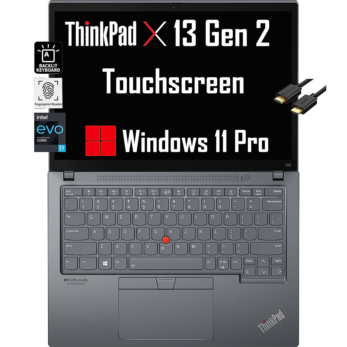 Lenovo ThinkPad X13 Gen 2 Business Laptop (13.3" FHD+ Touchscreen, Intel EVO Core i7-1185G7, 16GB RAM, 512GB PCIe SSD) Light Weight, Backlit, FP, Wi-Fi, Webcam, 3-Yr Warranty, IST Cable, Win 11 Pro