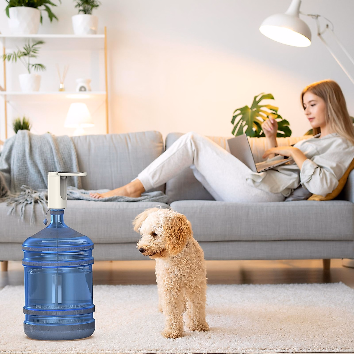 Generic 5 Gallon Water Bottle Pump, Universal for 2-5 Gallon Water Bottle Jug with 3 Modes, Foldable Water Outlet to Remain Clean, Rechargeable Automatic Drinking Water Bottle Dispenser, White, chou8