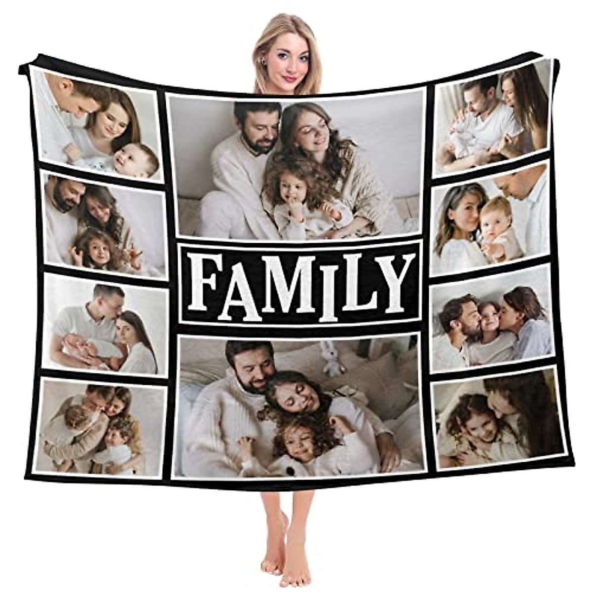 Custom Blankets with Photos, Custom Blanket with Picture for Family Mom Dad Couples Baby, Personalized Picture Blanket with 10 Photos Collage, Personalized Picture Throw Blanket for Birthday