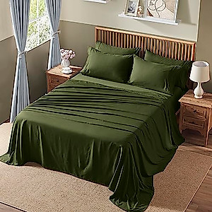 Homiest Extra Deep Pocket Queen Size Sheets Set, 6 Pieces Soft Olive Green Sheets 18-24 Inch Deep Pocket Bed Sheets, Hotel Luxury 1800 Thread Count Microfiber Bed Set Fits Ultra Deep Mattress
