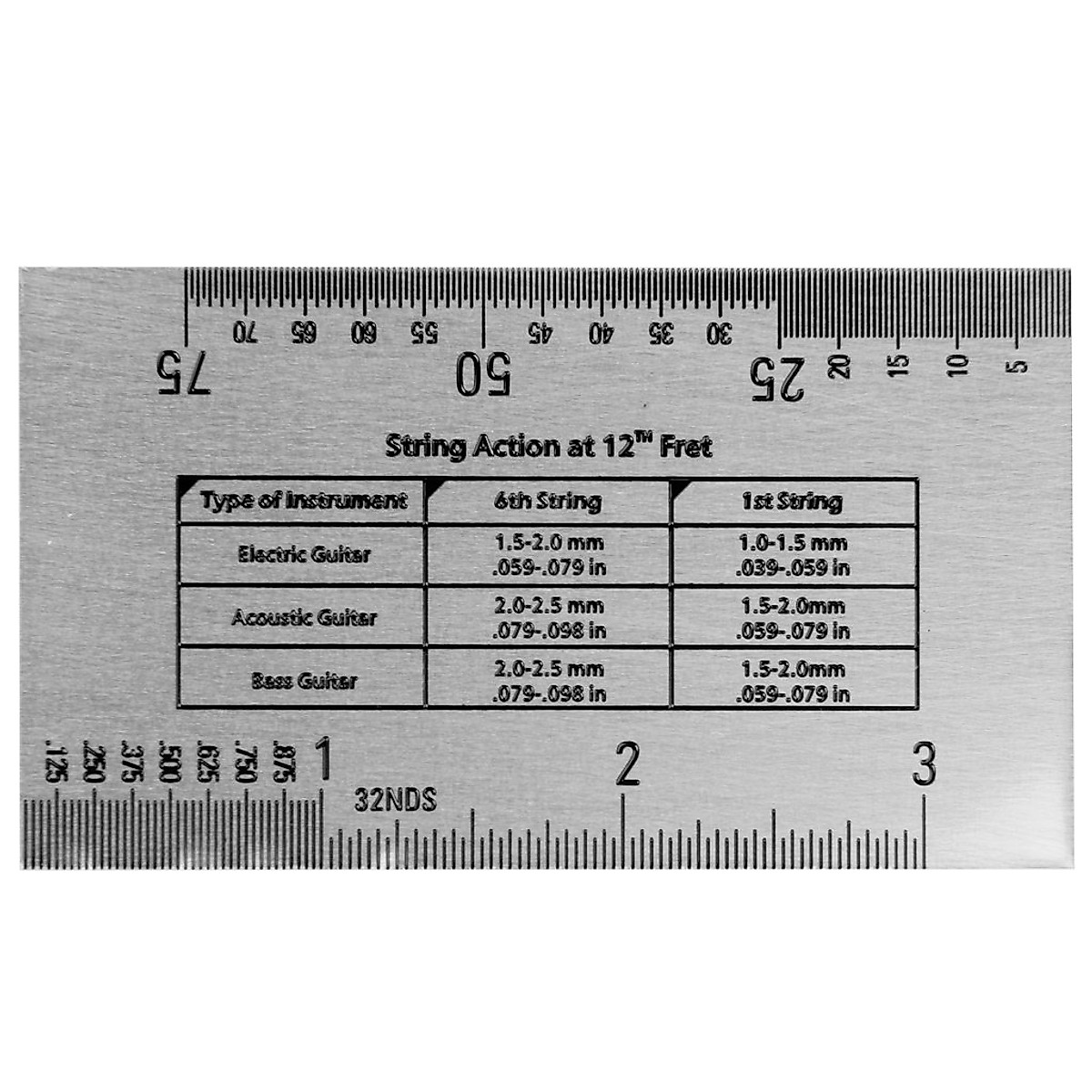 Alnicov Stainless Steel String Action Ruler Guitar Setup Gauge Luthier Measuring Tool with User Guide for Electric, Acoustic Bass Guitars