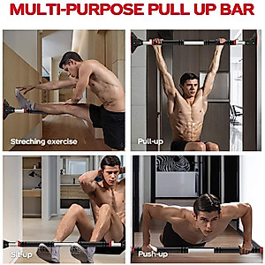 LADER Pull Up Bar for Doorway, Chin Up Bar Upper Body Workout No Screw Installation for Home Gym Exercise Fitness with Level Meter and Adjustable Width, up to 440lbs (Black)