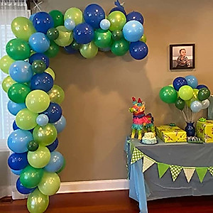 Blue and Green Balloon Garland Kit, Navy Blue Dark Green Balloon Garland Arch Kit with Double Layer Chrome Blue Balloons, Metallic Green Blue Balloons Green Confetti Balloons for Birthday Party Decor