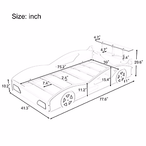 Brabrety Wooden Race Car Bed,Car-Shaped Platform Twin Bed with Wheels.Ideal for Kids and Teenagers' bedrooms (Red#C)