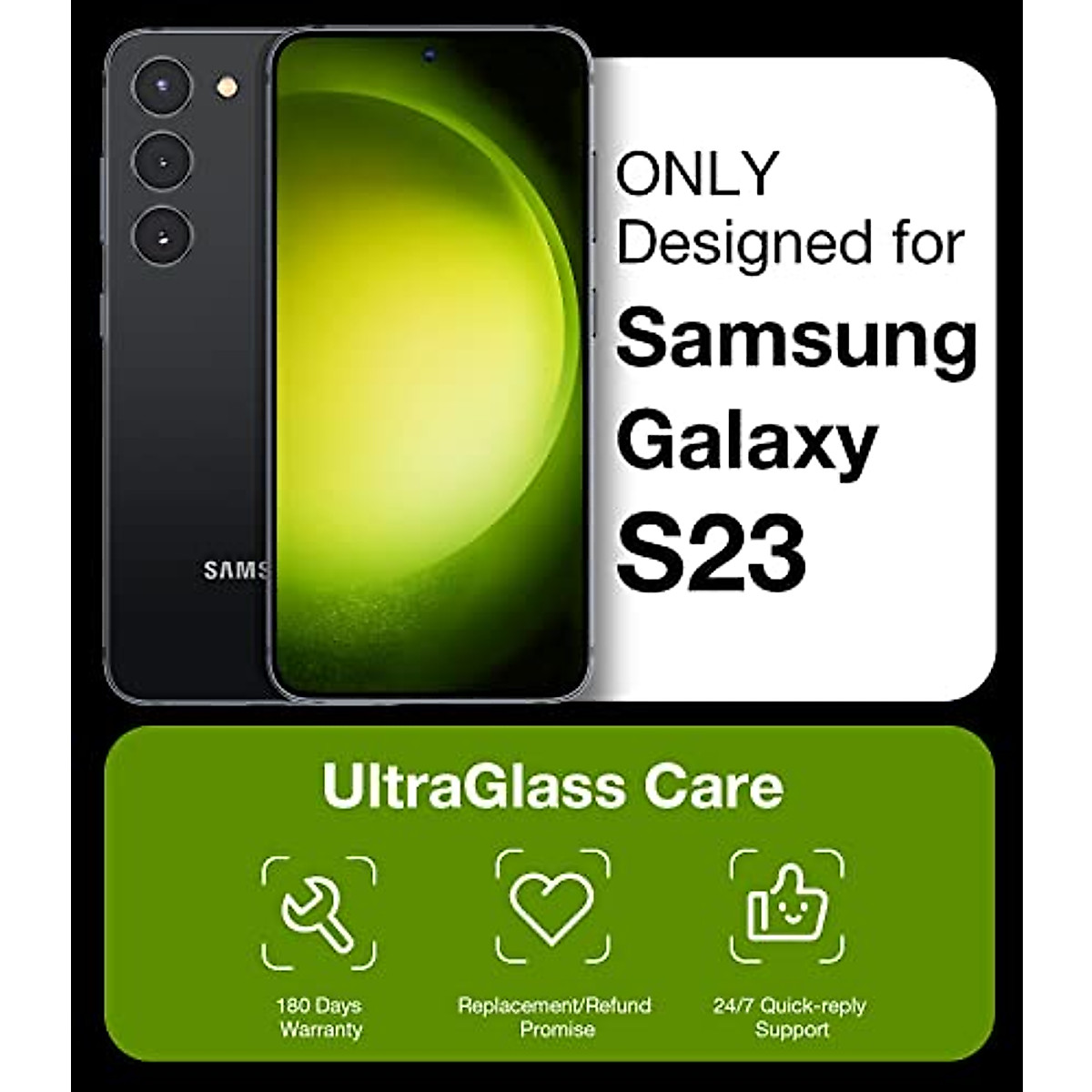 UltraGlass Only for Samsung Galaxy S23 Screen Protector [Military SGS Shatterproof] Fingerprint Compatible for Samsung Galaxy S23 Tempered Glass [UNBREAK TOP 9H Glass & Longest Durable] 2 Packs