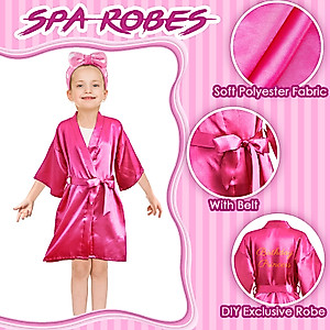 Jecery 18 Pcs Spa Party Supplies for Girls 6 Satin Kimono Robe 6 Spa Headband 6 Disposable Foam Pedicure Slippers (Rose,Size 10)