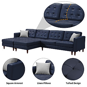 Aoowow Modular Sectional Sofa Convertible U Shaped Sectional Couch, Modern Faux Leather Upholstered Sofa Couch Comfy Sleeper Sofa Set with Reversible Chaise for Living Room(Blue)