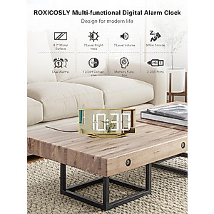 Alarm Clock for Bedroom, Modern Digital Clock for Living Room, 8.7" LED Mirror Alarm Clock with 2 USB Charger,Snooze,12/24H,7 Adjustable Dimmer & Volume Aesthetic Bedside Clock for Teens Kids Adults