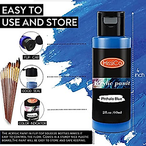 Acrylic Paint Set of 36 Colors 2fl oz 60ml Bottles with 12 Brushes,Non Toxic 36 Colors Acrylic Paint No Fading Rich Pigment for Kids Adults Artists Canvas Crafts Wood Painting