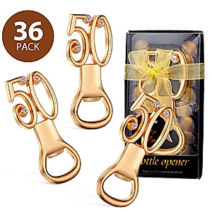 36 Pieces 50th Bottle Openers Golden Birthday Bottle Opener with Present Box Packing for 50th Birthday Party Favors 50th Wedding Anniversary Party Souvenirs Decorations Bottle Opener (Black Package)