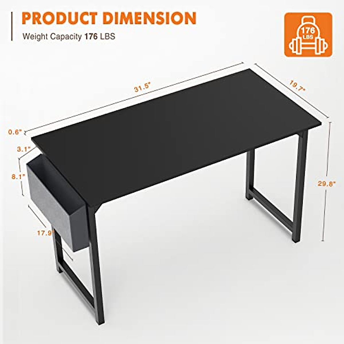 Small Computer Desk 31 Inch Small Office Desk Writing Desks Home Office Desks Small Space Desk Study Table Modern Simple Style Work Table with Storage Bag Headphone Hook Metal Frame for Home, Bedroom