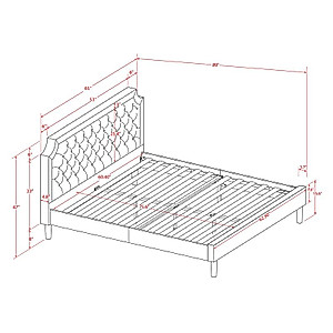 East West Furniture GBF-25-Q Queen Size Bed Frame Includes Black Textured Upholstered Headboard, Footboard and Wood Rails, Slats - Wooden 9 Legs with Full Support Queen Size Bed - Black Finish