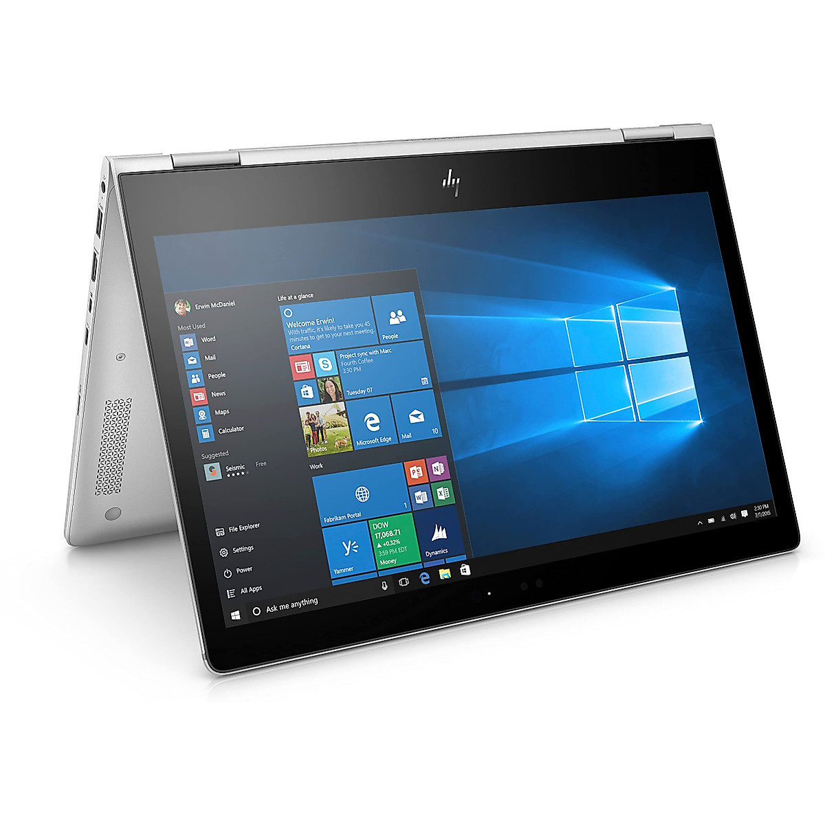 HP 2QU70UT#ABA Elitebook X360 1030 G2 13.3" Flip Design Notebook, Windows, Intel Core I7 2.7 Ghz, 8 GB Ram, 512 GB SSD, Silver