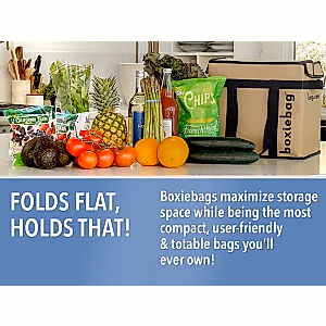 Boxiebag THE ORIGINAL (3-Pack) Collapsible Reusable Insulated Grocery Bag/Box - Stackable Heavy Duty Everyday Tote Bag - Folds Flat - Durable - Versatile - Innovative