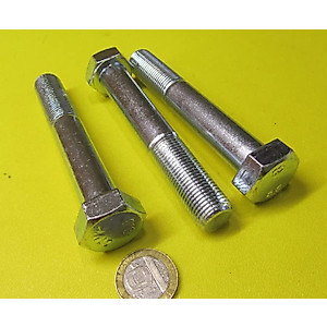 Class 8.8 Zinc Plated Steel Hex Head Bolts PT M16 x 1.5 mm x 100 mm Long 3 pcs.