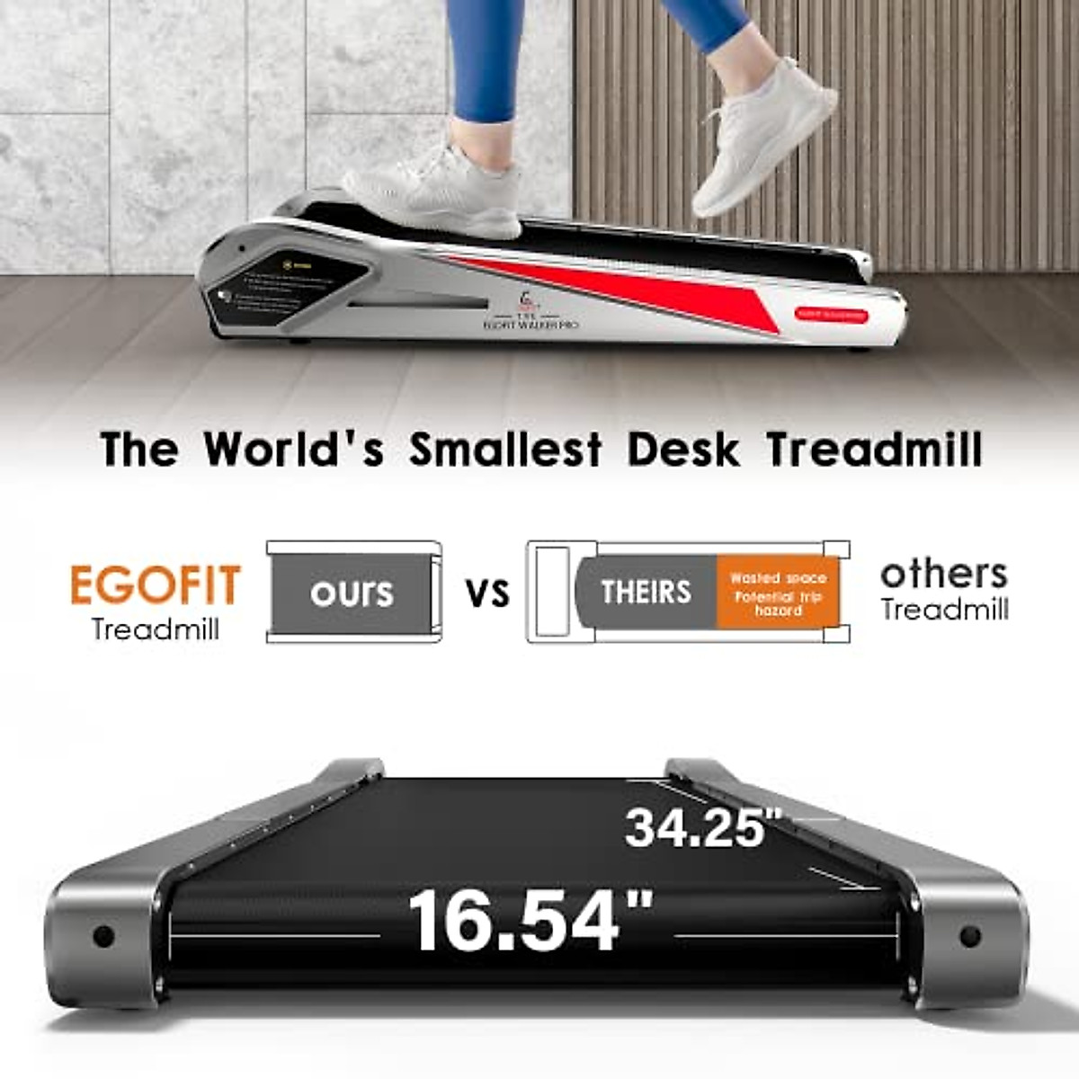 Egofit Walker Pro M1 Small & Compact Electric Walking Treadmill for Home to Fit Under Desk Perfectly and Office with APP & Remote Control