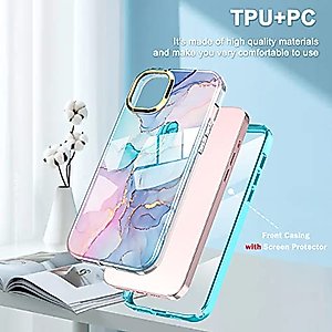 Turquiase Compatible for iPhone 14 Plus Case 6.7 inch (2022 Release), Slim Full-Body Stylish Shockproof Protective Rugged TPU Case with Built-in Screen Protector（Marble）