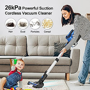 POWEART Cordless Vacuum Cleaner, 26Kpa Powerful Cordless Stick Vacuum with 350W Motor, 6-in-1 Lightweight Battery Vacuum Up to 45mins Runtime, Self-Standing Vacuum for Pet Hair Hardfloor Carpet Home